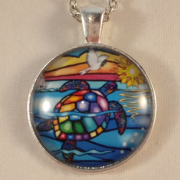 Kristy's Jewels | Jewelry | Silver Mystical Sea Turtle Cabochon Pendant ...